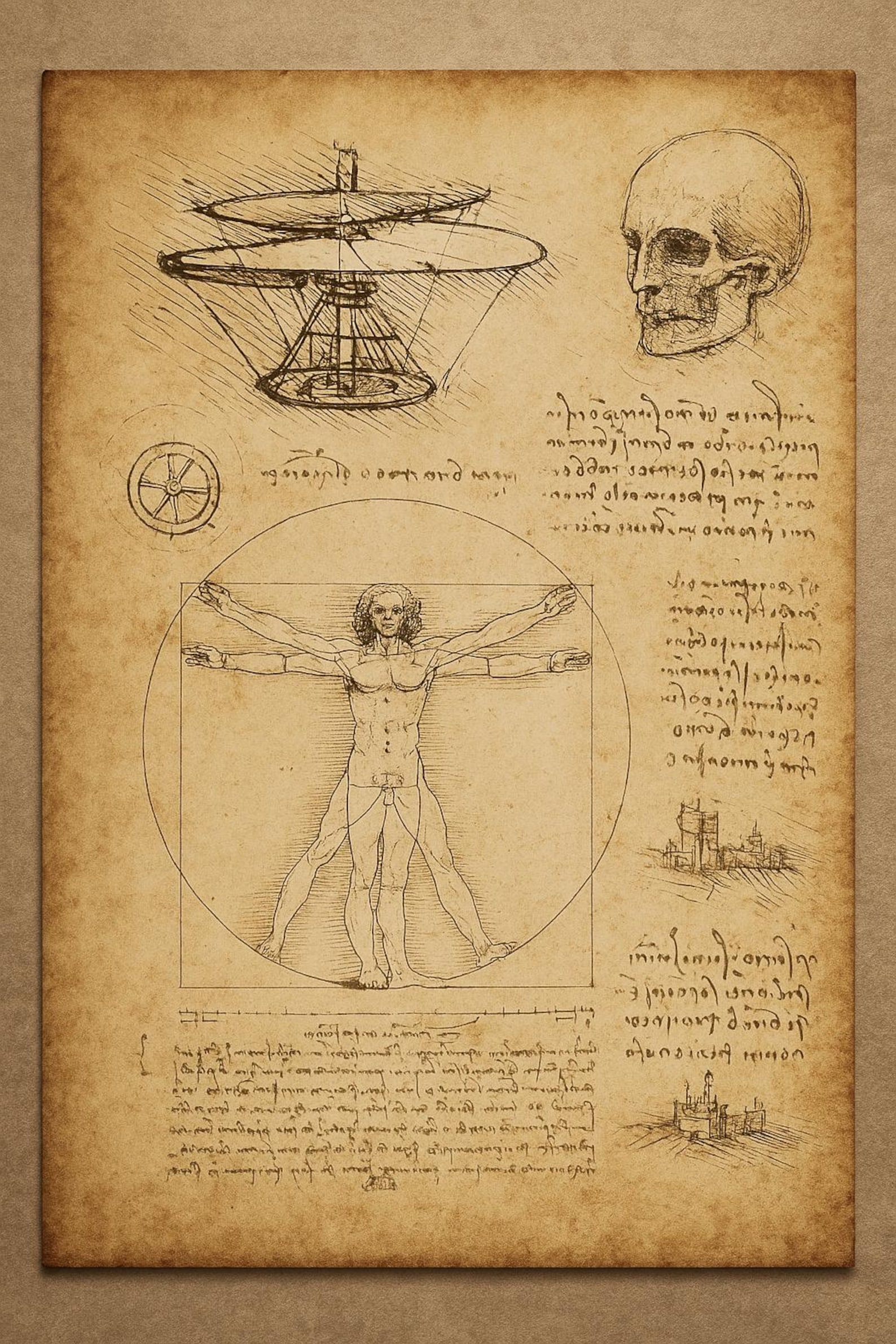 Da Vinci Blueprint Art Poster Vitruvian Man & Inventions - Etsy