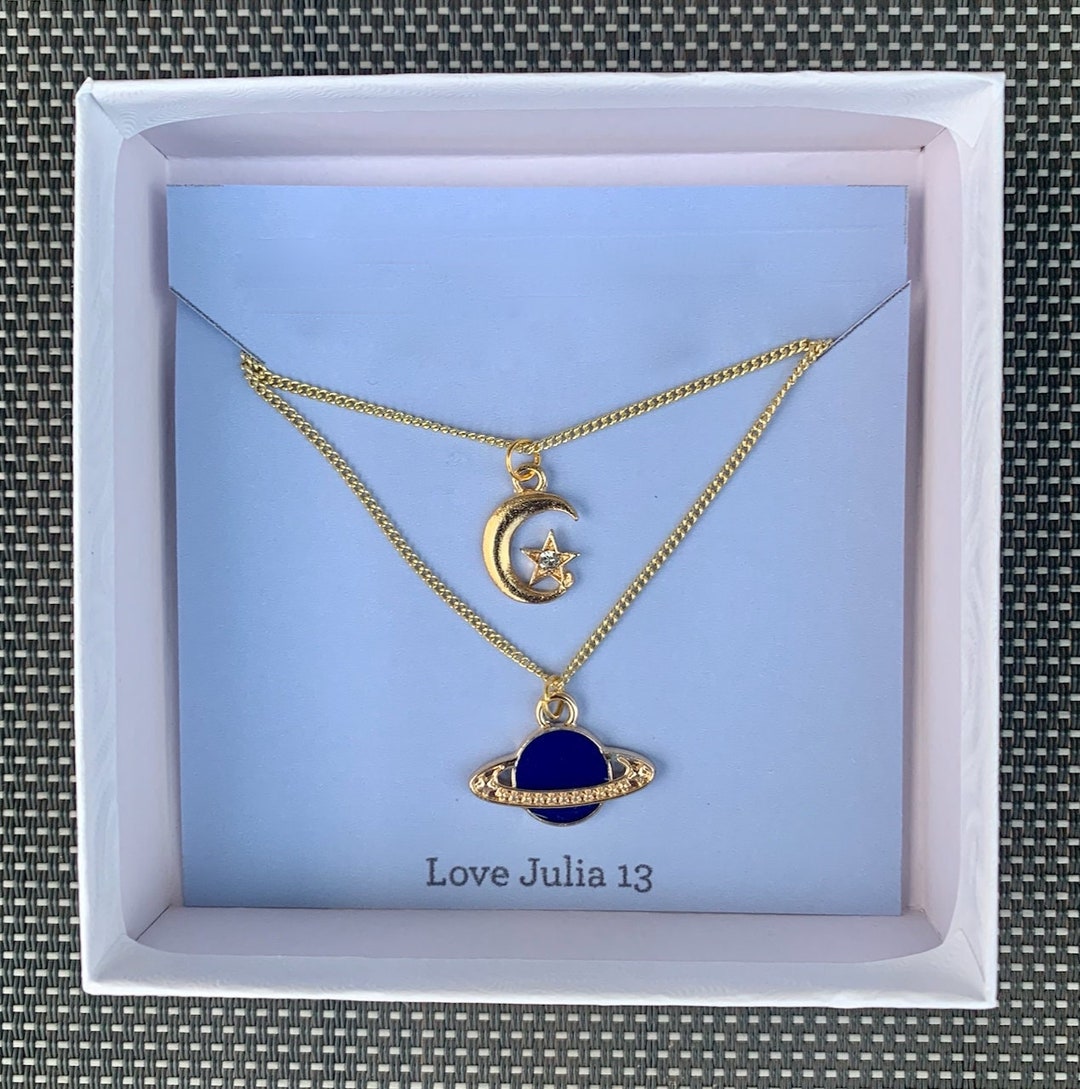 Gold Moon & Saturn Necklaces / Enamel Charms / Friendship Set - Best ...