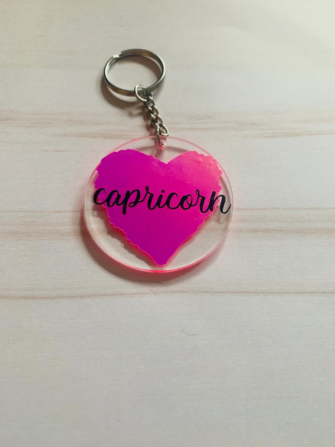 Capricorn Pink Holographic Heart Keychain - Etsy