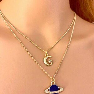 Gold Moon & Saturn Necklaces / Enamel Charms / Friendship Set - Best ...
