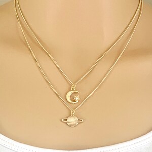 Moon & Saturn Necklaces / Gold Chains and Charms / Friendship Set ...