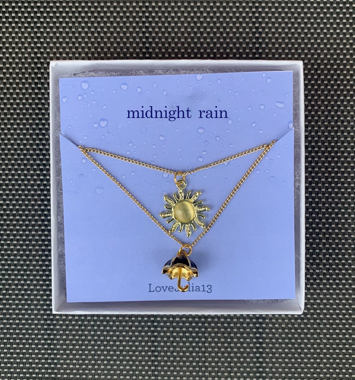 Midnight Rain Necklace Set / Gold Chains and Charms / Sun & Rain ...
