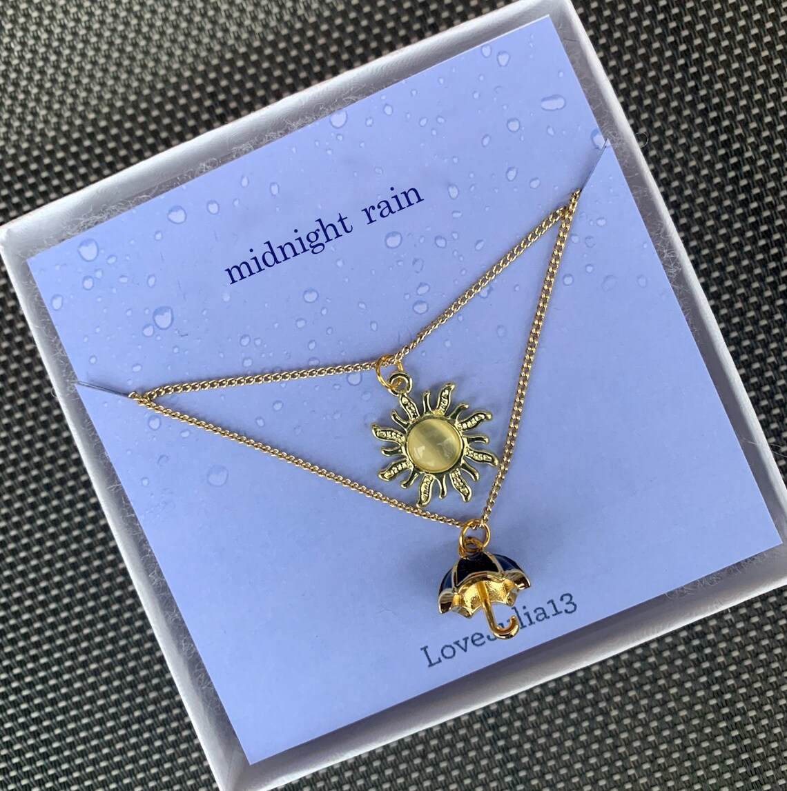 Midnight Rain Necklace Set / Gold Chains and Charms / Sun & Rain ...