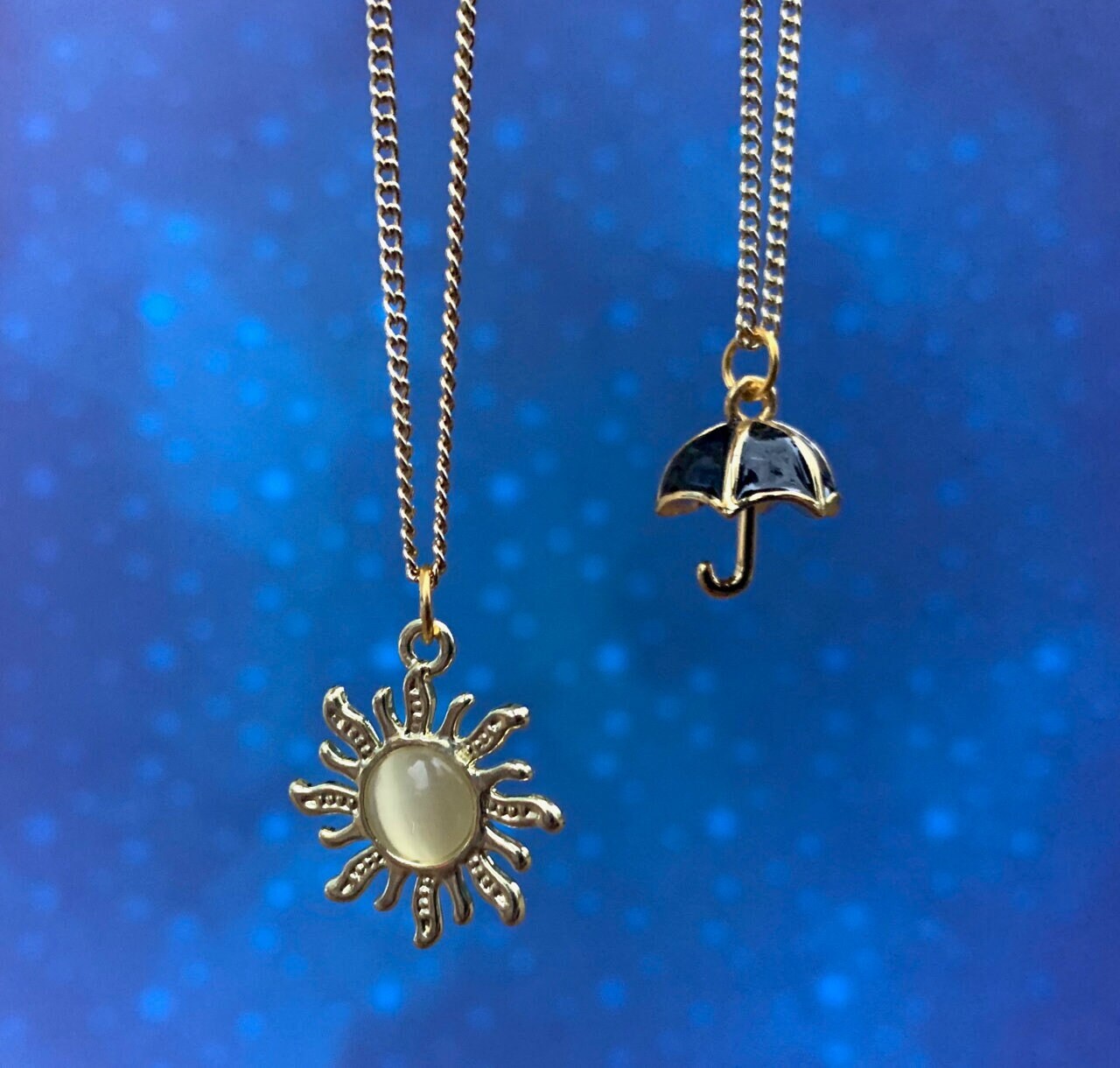 Midnight Rain Necklace Set / Gold Chains and Charms / Sun & Rain ...