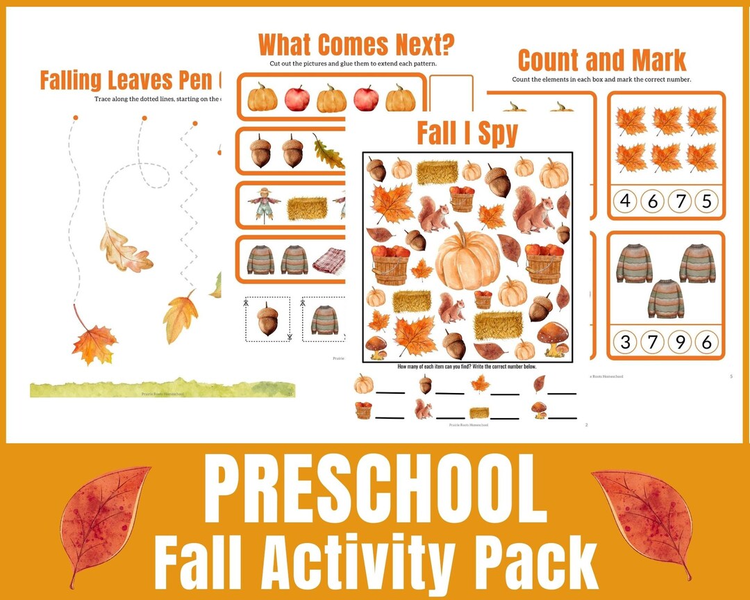 Fall Preschool Activity Pack Autumn Themed Worksheets and Printable ...