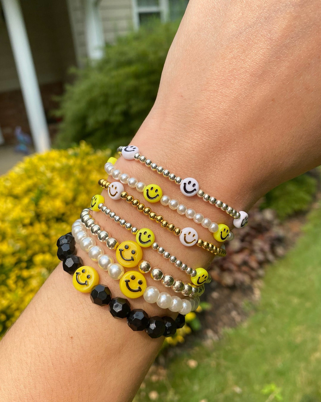 Smiley Face Beaded Bracelet - Etsy