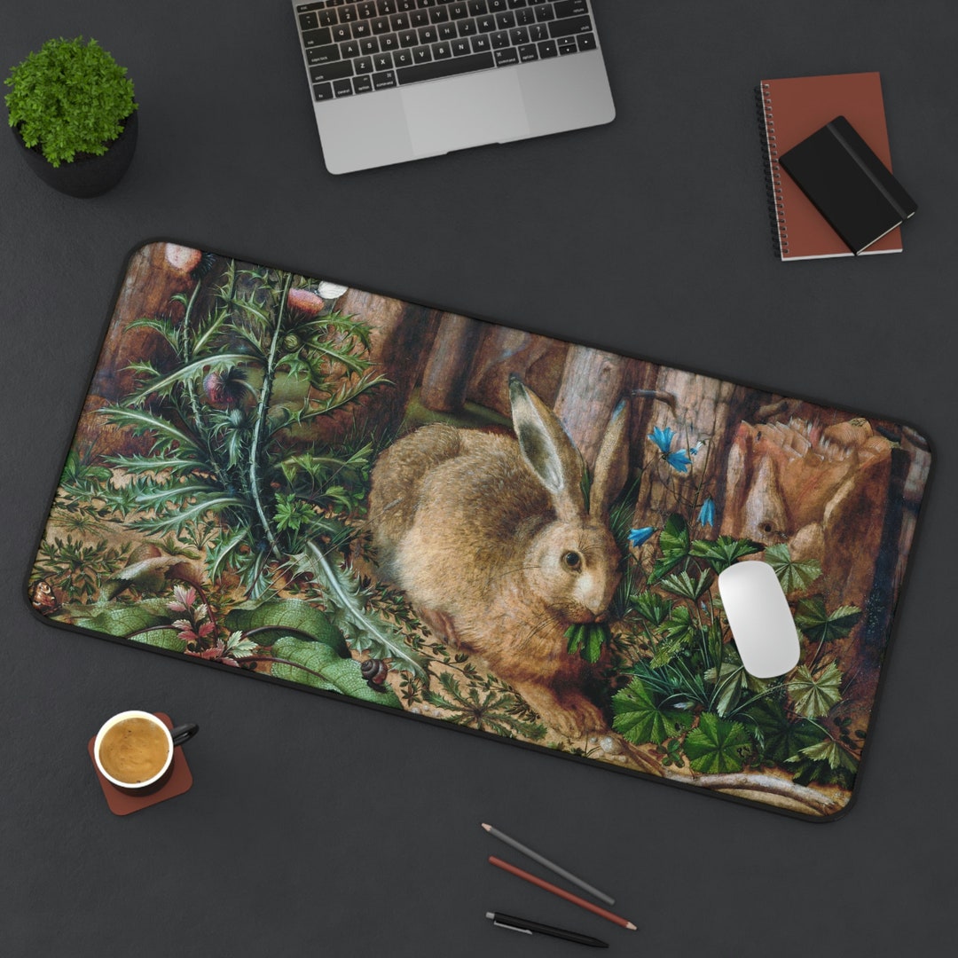 Rabbit Art Print Desk Mat, Forest Hare Extended Mousepad - Etsy