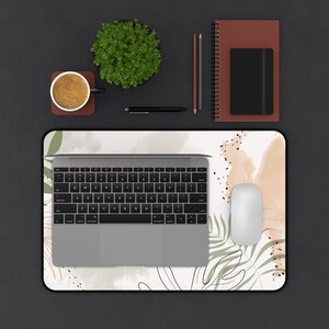 Minimalist Aesthetic Desk Mat, Beige Leafy Extended Mousepad, Xxl Mouse ...