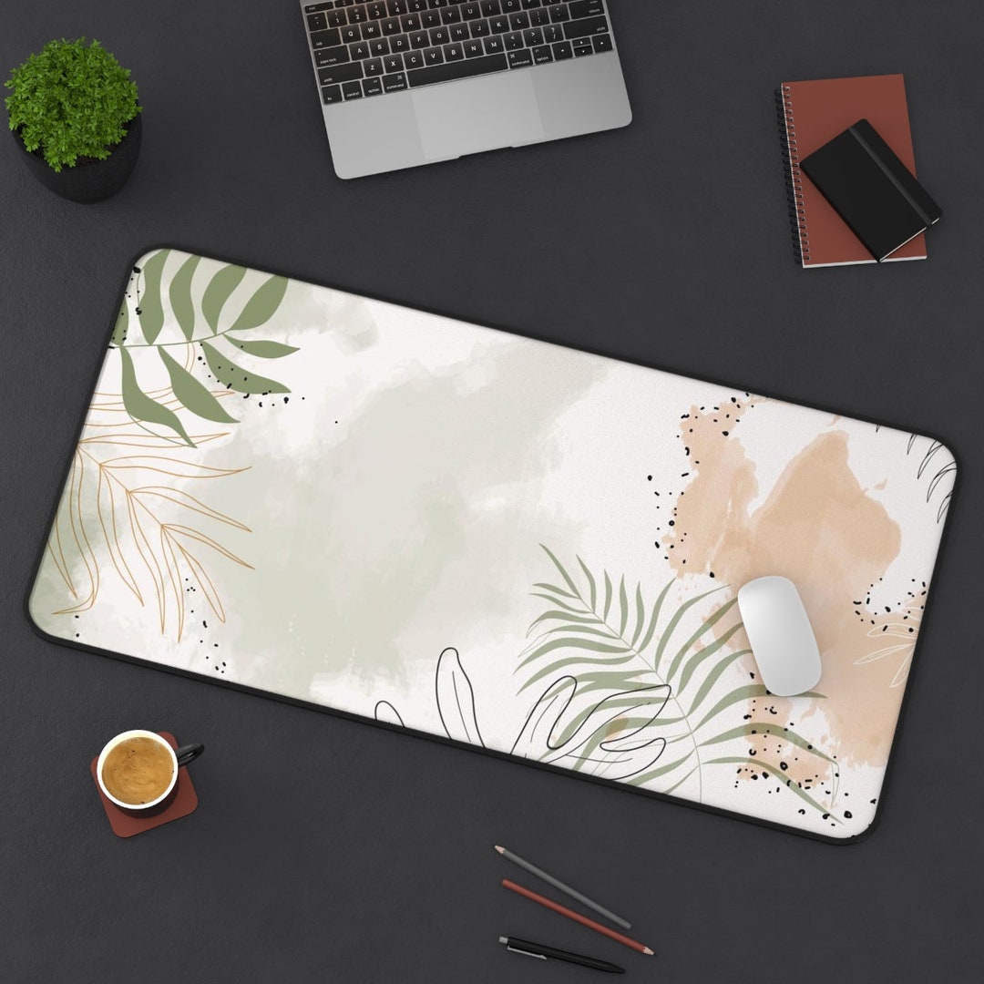 Leafy Beige Desk Mat, Extended Mousepad, Trendy Workspace Decor - Etsy