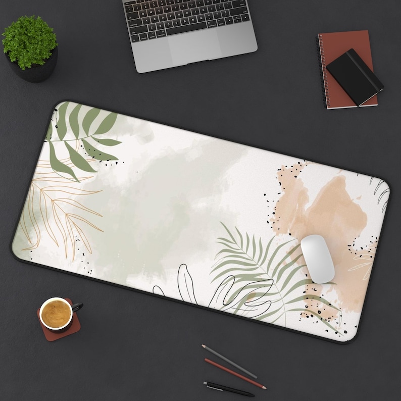 Minimalist Aesthetic Desk Mat Beige Leafy Extended Mousepad - Etsy