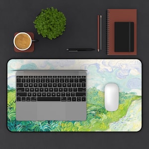 Van Gogh Print Extra Large Desk Mat, Green Wheat Fields Extended Mouse ...