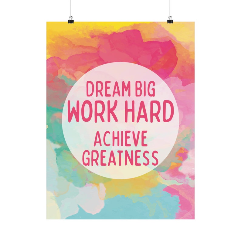 Motivational Typography Poster - Dream Big, Work Hard, Achieve ...