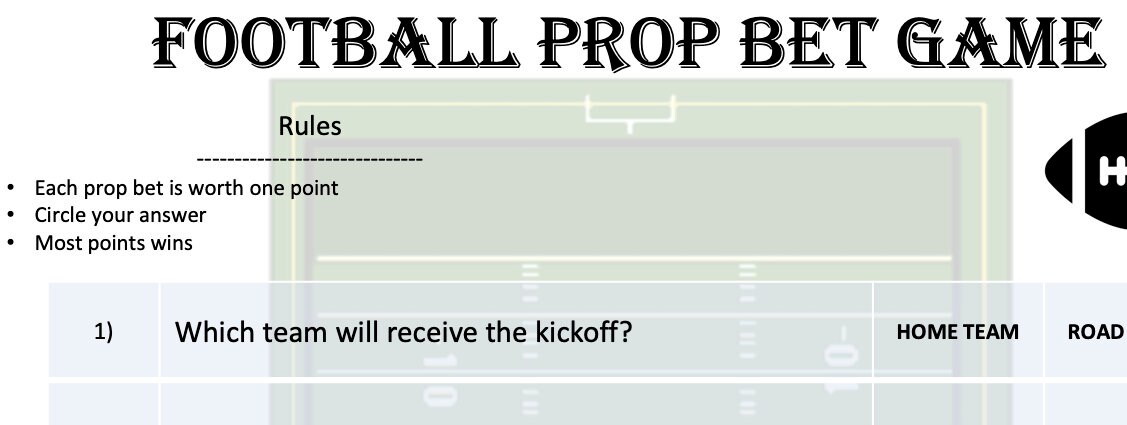 Football Prop Bet Game - 8.5"x11" Printable - Great for Parties! Good ...