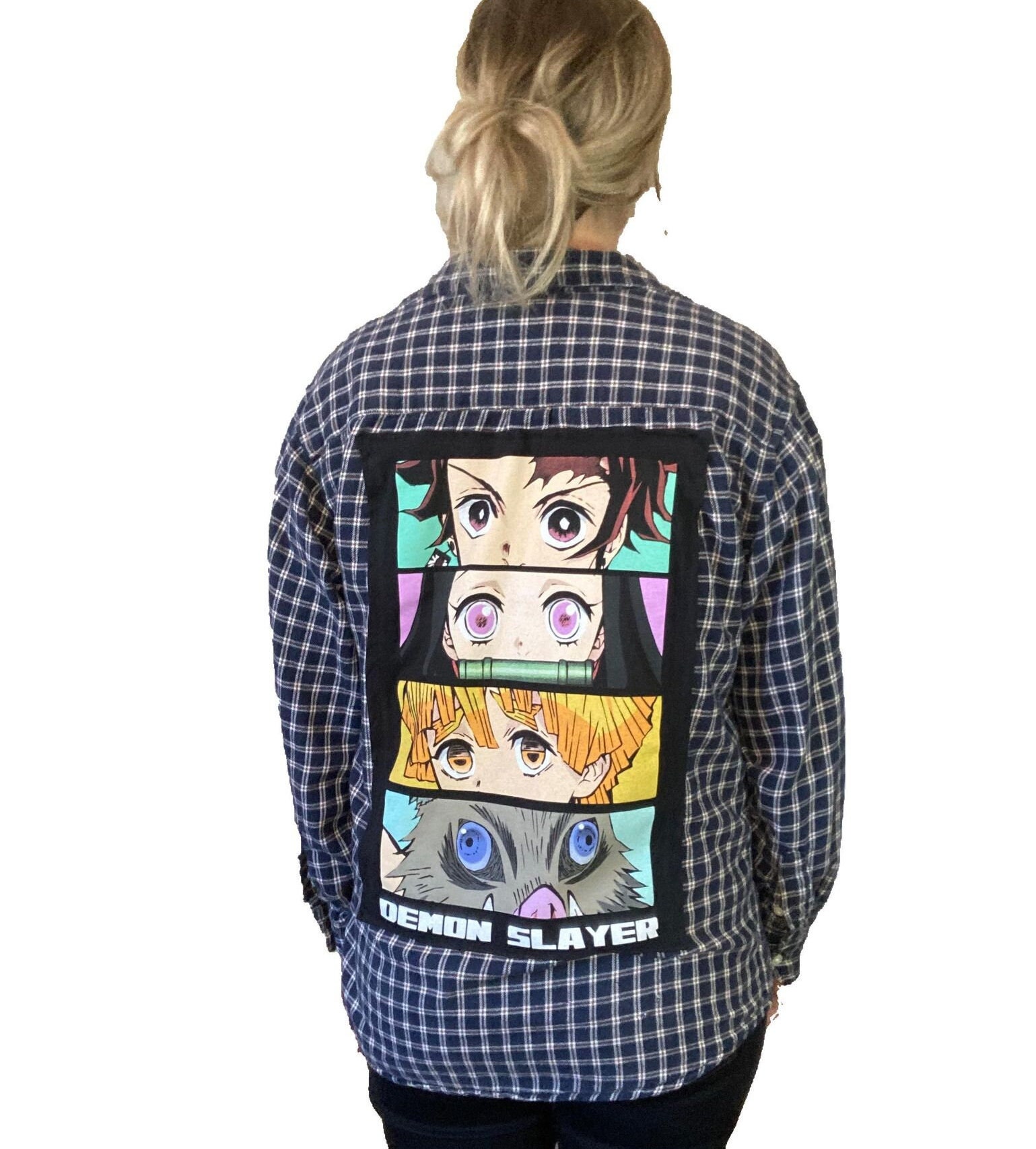 Navy and White Anime Flannel, Japanese Manga, Custom and Handmade, Gift ...