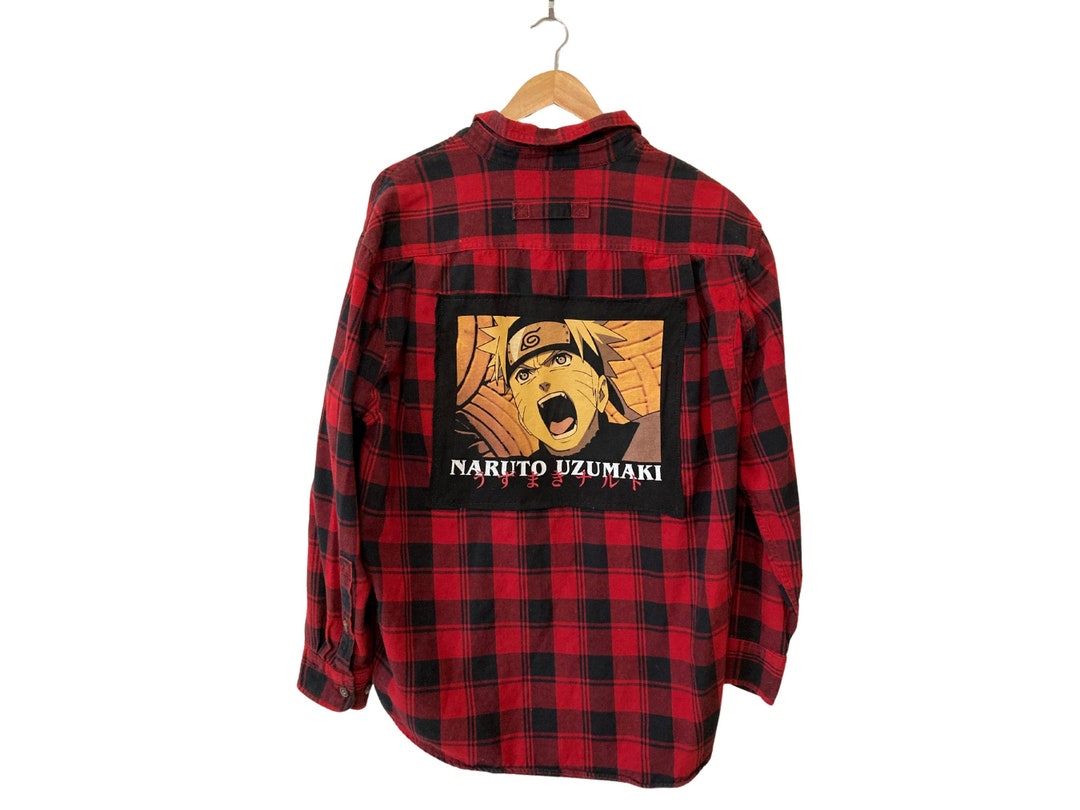 Red and Black Anime Flannel, Japanese Manga, Custom and Handmade, Gift ...