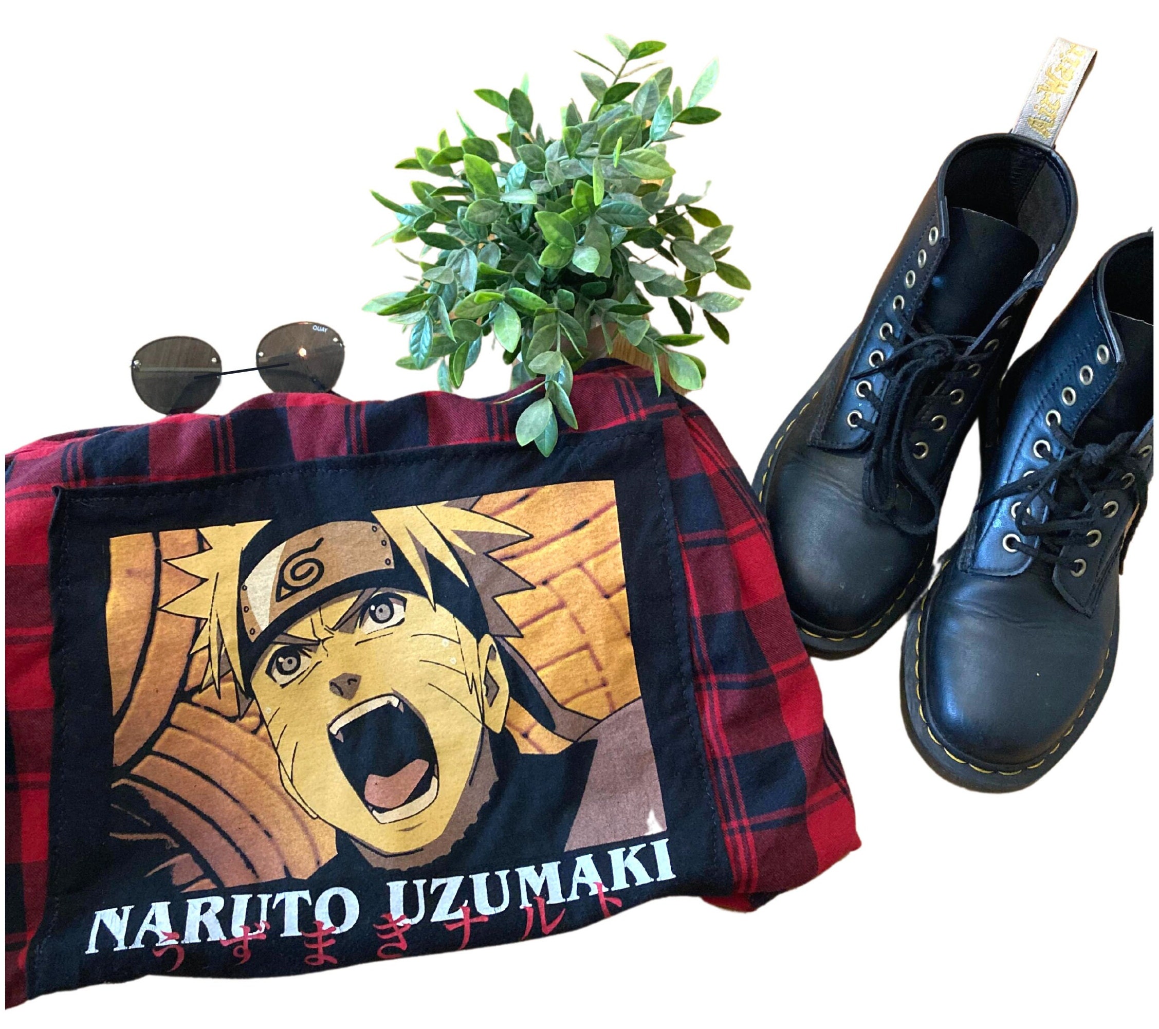 Red and Black Anime Flannel, Japanese Manga, Custom and Handmade, Gift ...