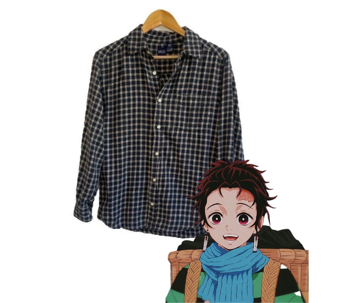 Navy and White Anime Flannel, Japanese Manga, Custom and Handmade, Gift ...