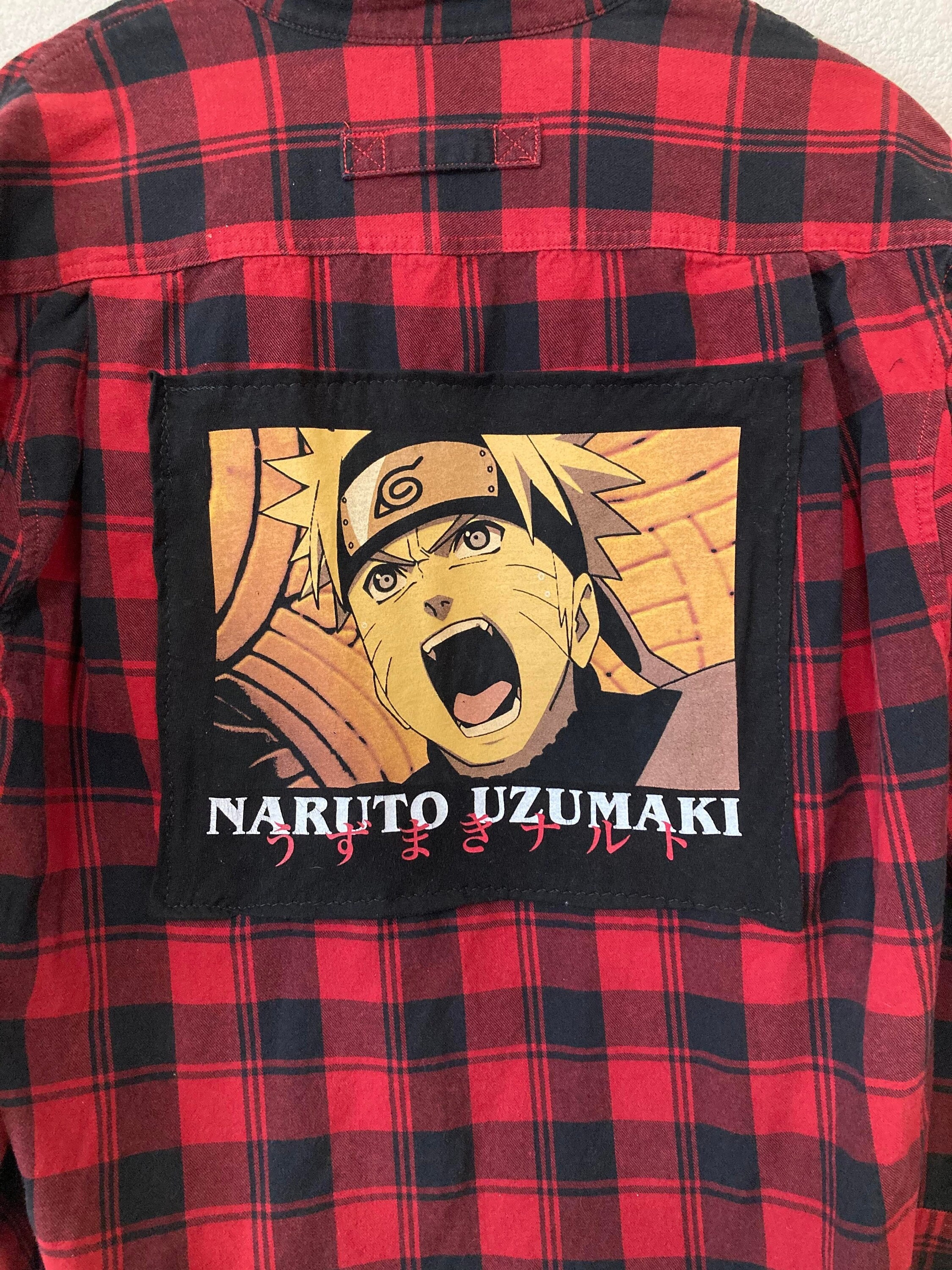 Red and Black Anime Flannel, Japanese Manga, Custom and Handmade, Gift ...
