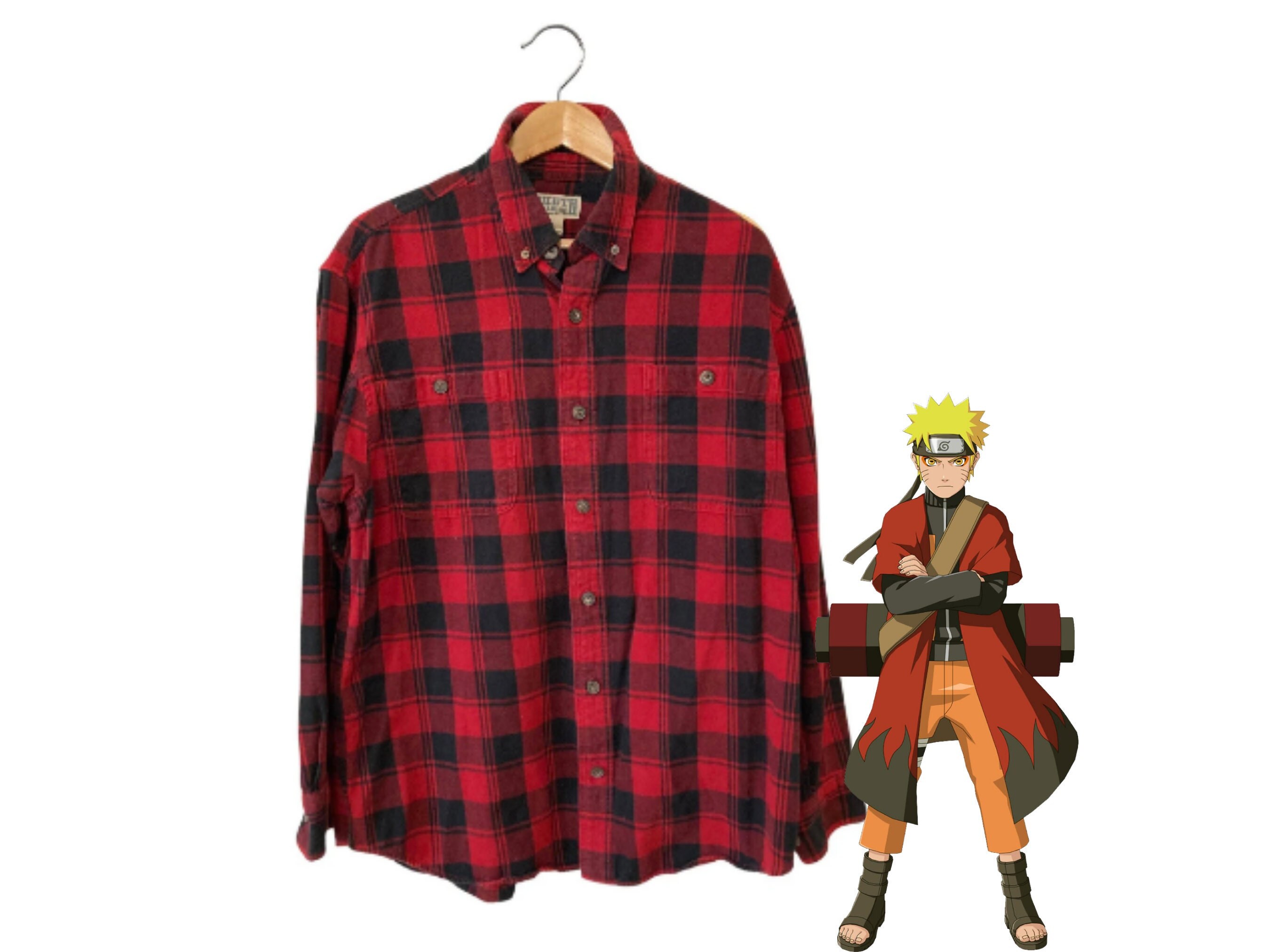 Red and Black Anime Flannel, Japanese Manga, Custom and Handmade, Gift ...