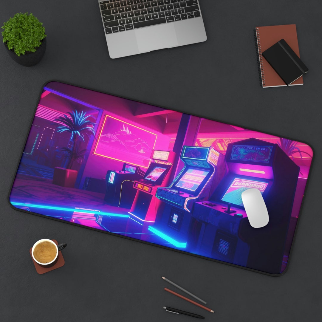 80s Retro Neon Arcade Desk Mat, Long Desk Mats, Mousepad, Gaming ...