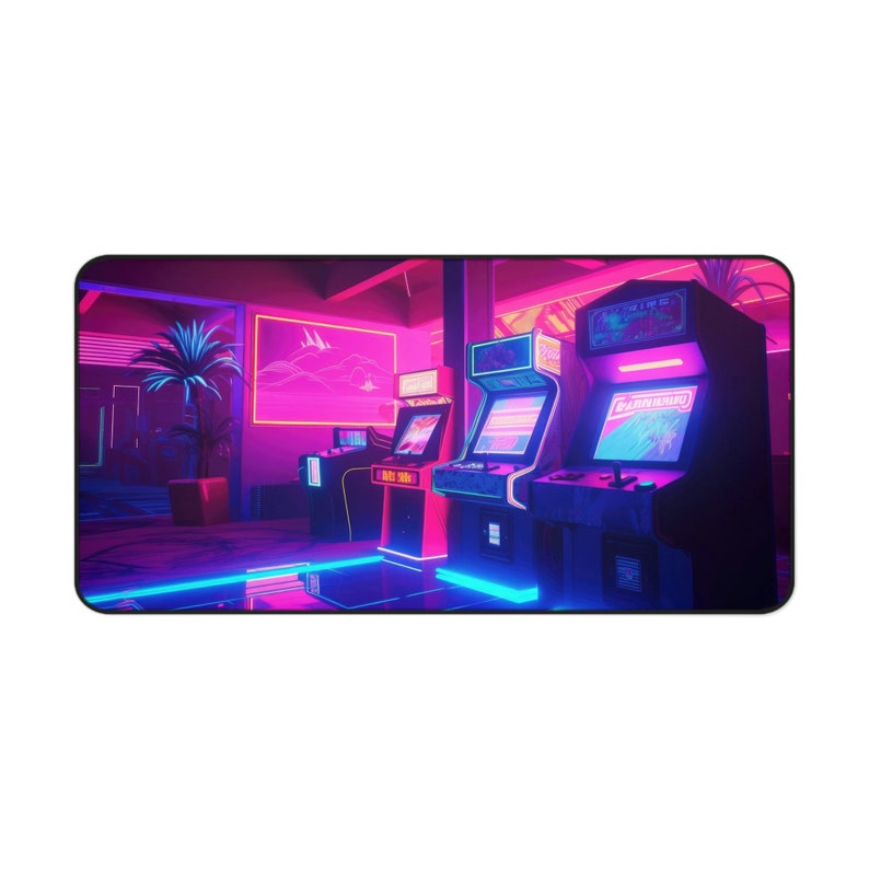 80s Retro Neon Arcade Desk Mat, Long Desk Mats, Mousepad, Gaming ...