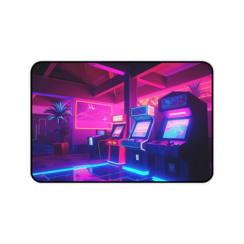 80s Retro Neon Arcade Desk Mat, Long Desk Mats, Mousepad, Gaming ...