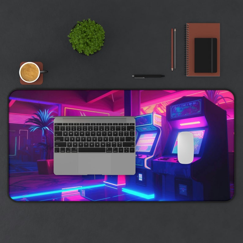 80s Retro Neon Arcade Desk Mat, Long Desk Mats, Mousepad, Gaming ...