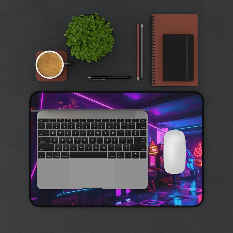 80s Arcade Gaming Neon Desk Mat Long Desk Mats Retrowave - Etsy