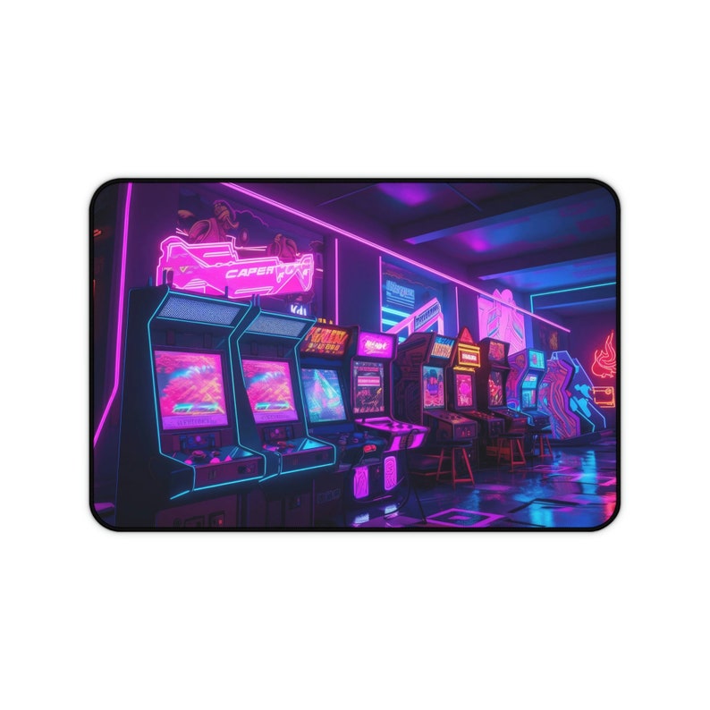 80s Arcade Gaming Neon Desk Mat Long Desk Mats Retrowave - Etsy