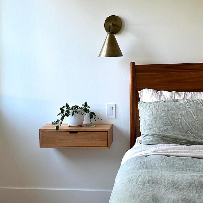 Custom Size Solid Wood Floating Bedside Table, Nightstand: Scandinavian ...