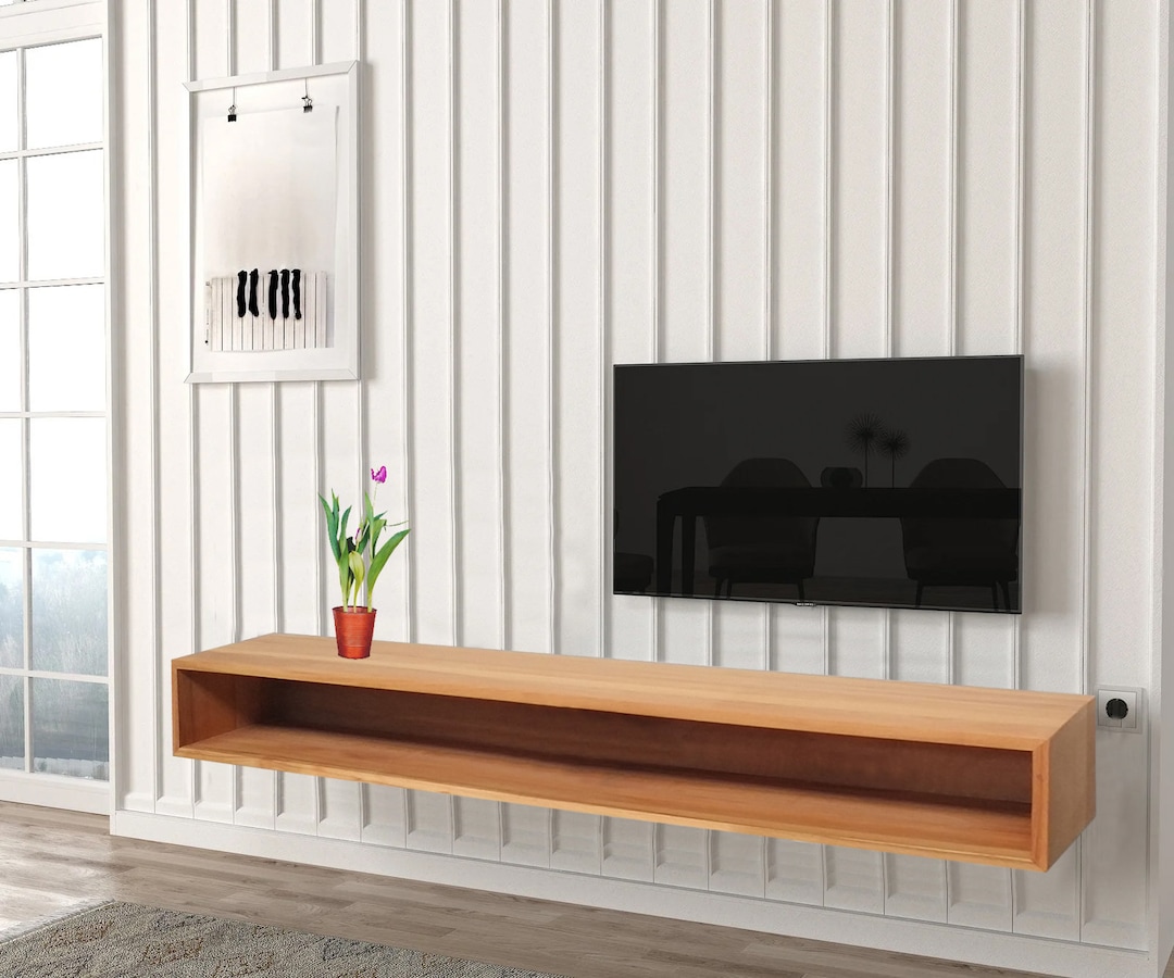 Floating TV Stand Minimalist TV Unit Solid Wood Entertainment Center Console Wall Mounted Entryway Console Etsy