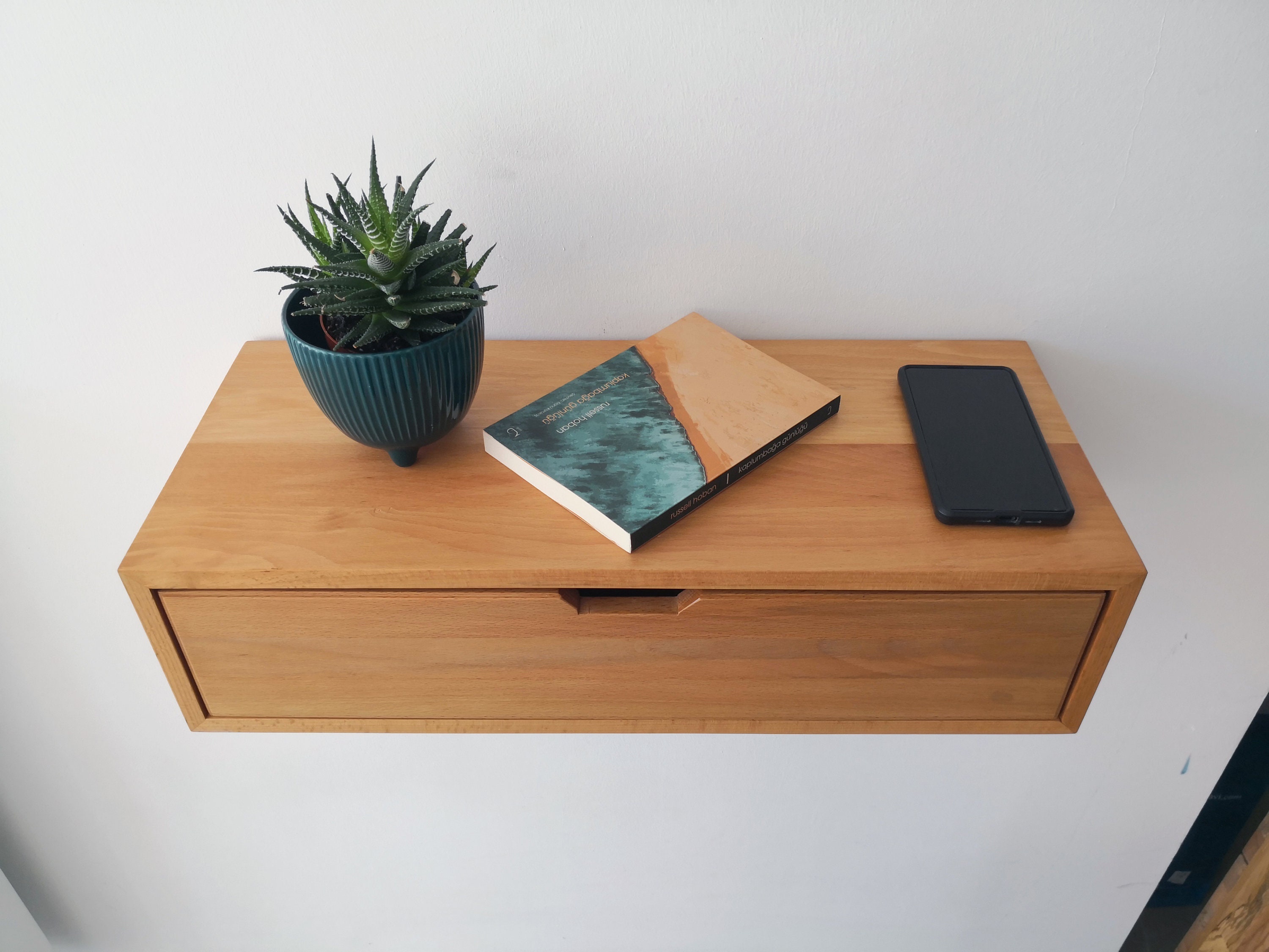 Custom Size Solid Wood Floating Bedside Table, Nightstand: Scandinavian ...