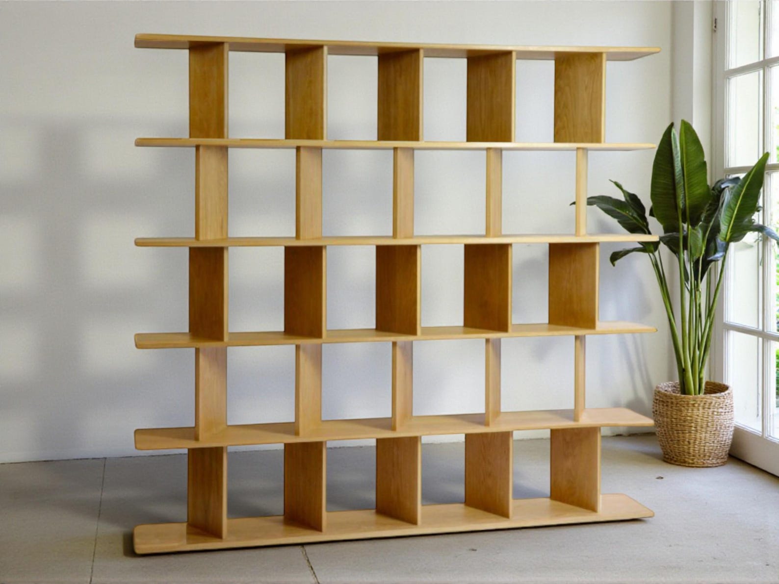 Custom Size, Slat Room Divider With Shelves, Free Standing Partition ...