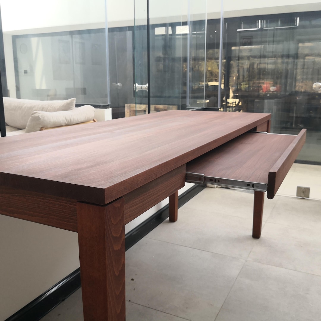 Minimalist Solid Beech Wood Desk With Drawer: Home Office Study Table ...