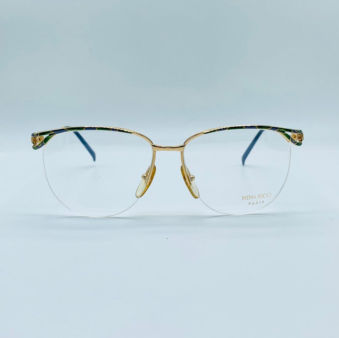 Nina Ricci NR 2010 , 90s , Vintage Gold and Colorful Half Rim Cat Eye ...
