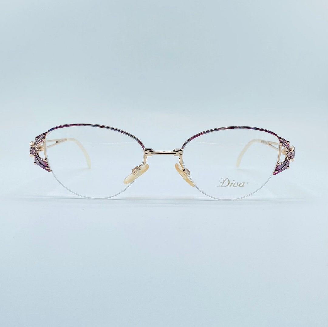 Vintage Diva Cat Eye Glasses: Gold Half Rim Frames, 90s NOS - Etsy