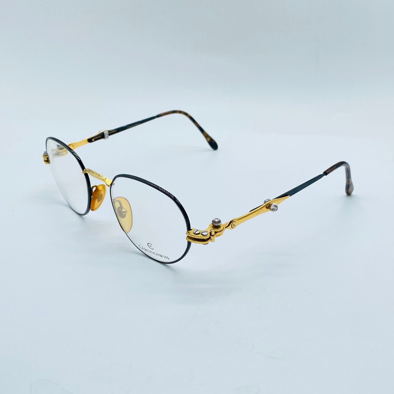 Chrono Swiss CS 2 80s Vintage ,black and Gold , Oval Unique Glasses ...