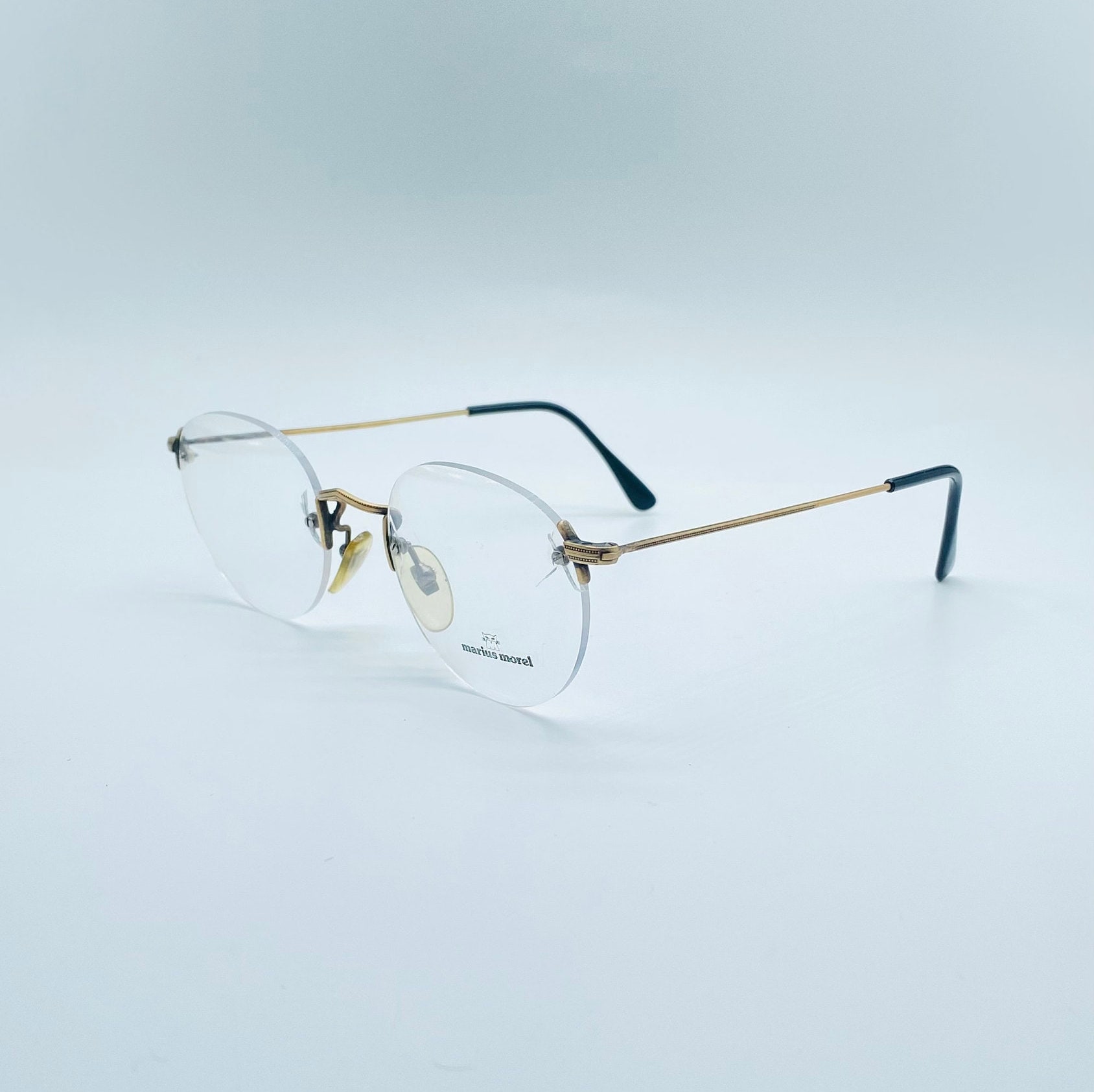 Marius Morel 8563 90s Vintage Antique Gold Metal Oval Rimless Unique ...