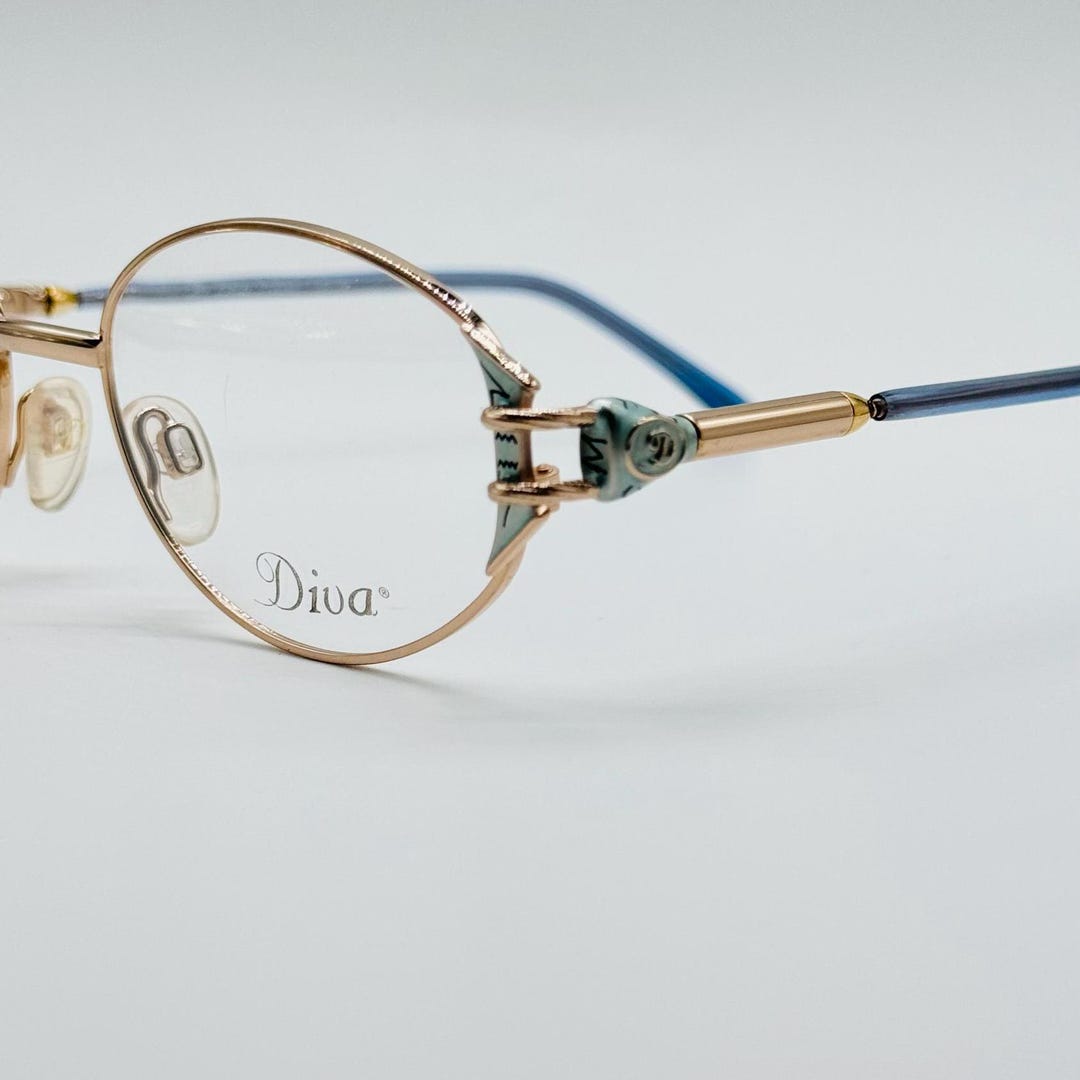 Diva 5138/AP , Vintage 90s Victorian Gold & Blue Oval Eyeglasses Frames ...