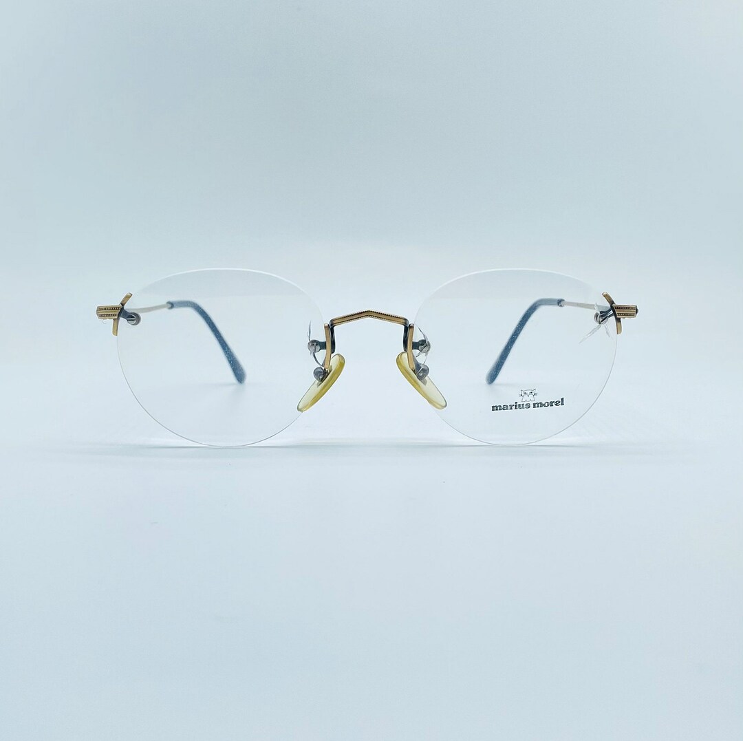 Marius Morel 8563 90s Vintage Antique Gold Metal Oval Rimless Unique ...