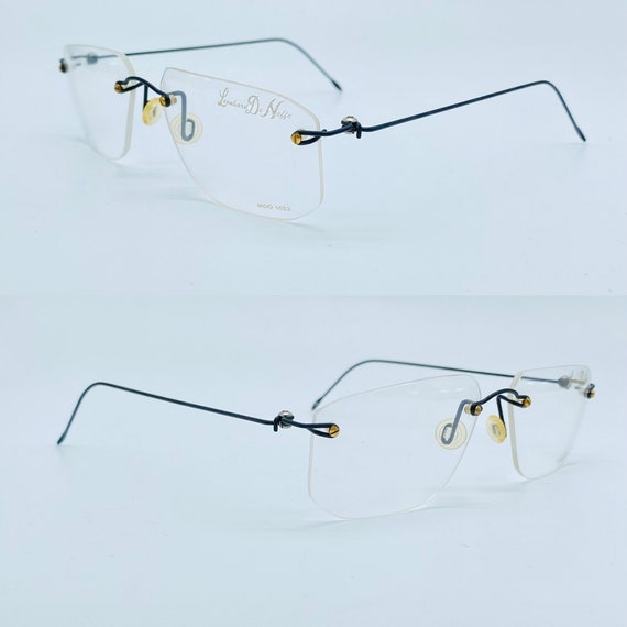 Leonhard De Nebbe 1022 90s Vintage Black Rimless Rect… - Gem