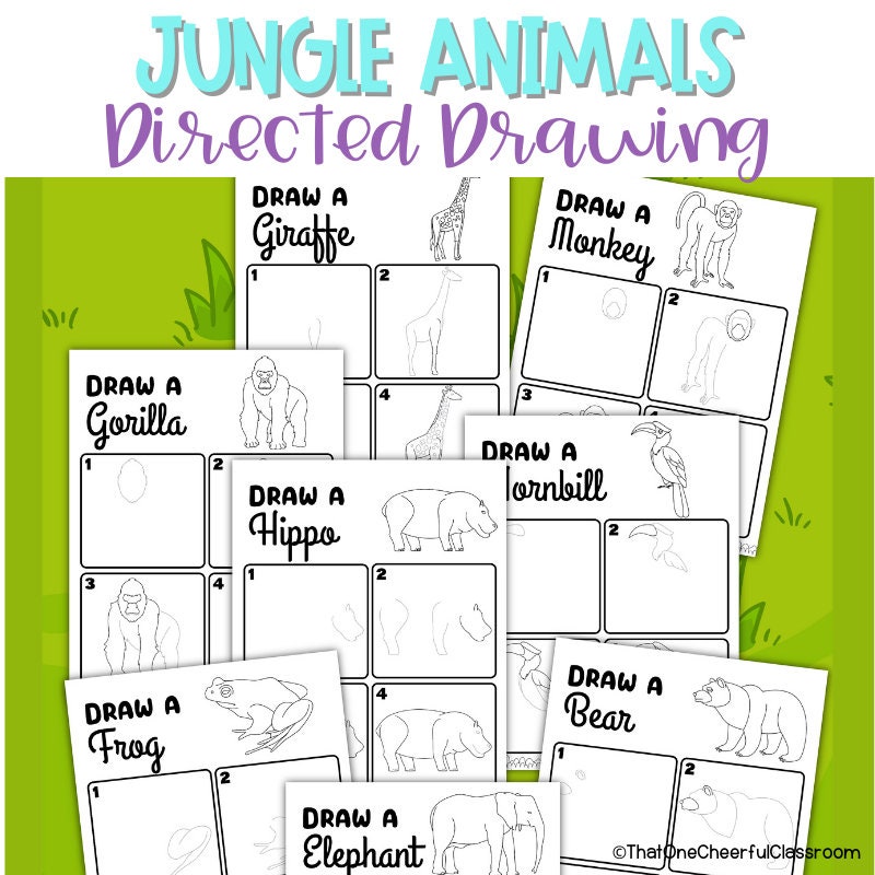 Jungle Animals Directed Drawing Activities How to Draw Step by Step ...