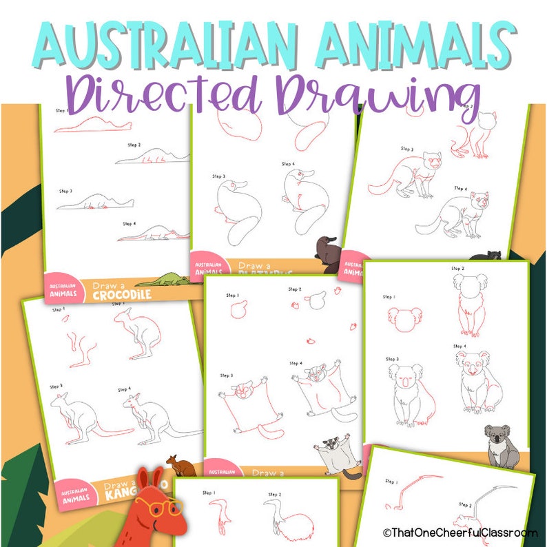 Australian Animals Directed Drawing Activities How to Draw Step by Step ...