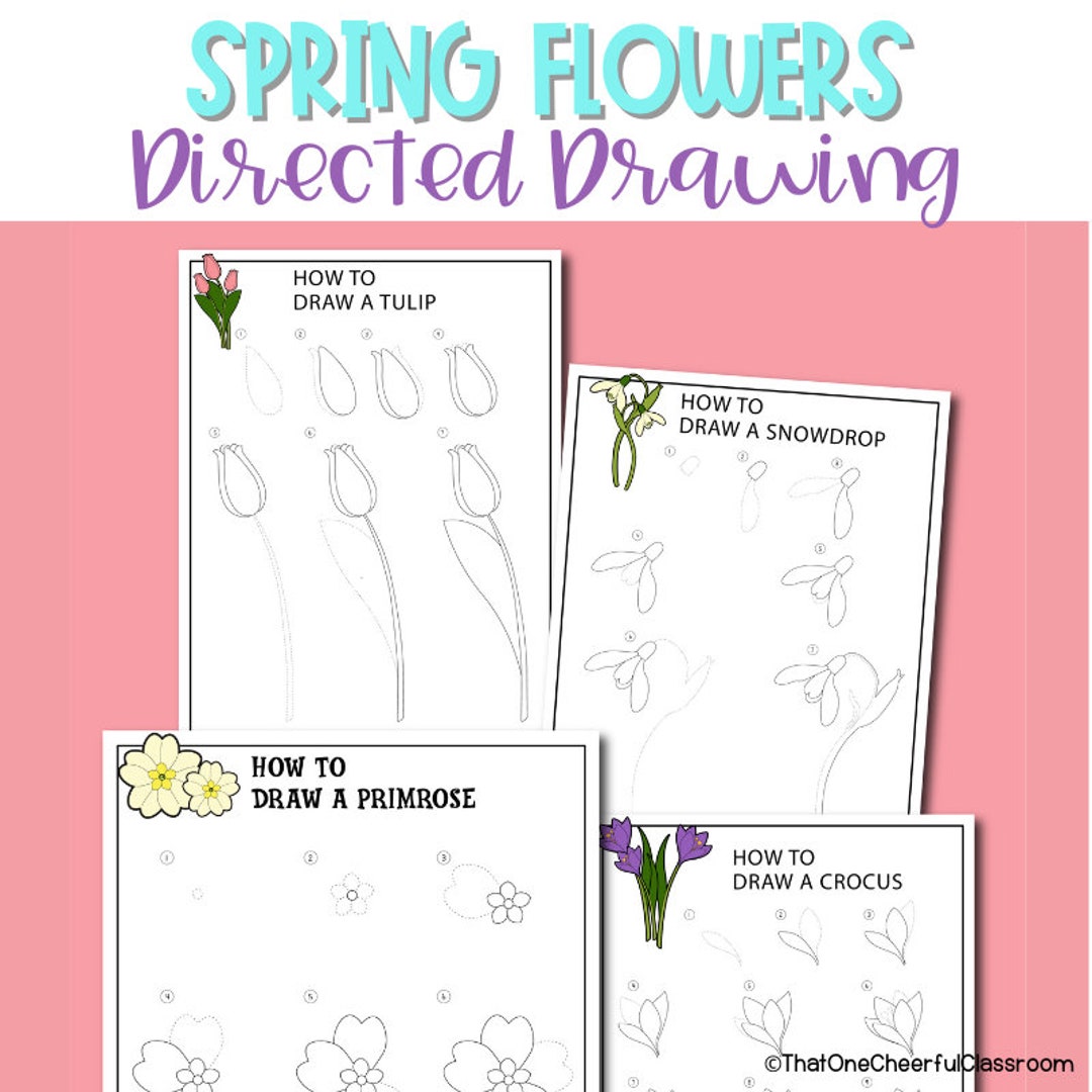 Spring Flowers Directed Drawing Activities How to Draw Step by Step ...