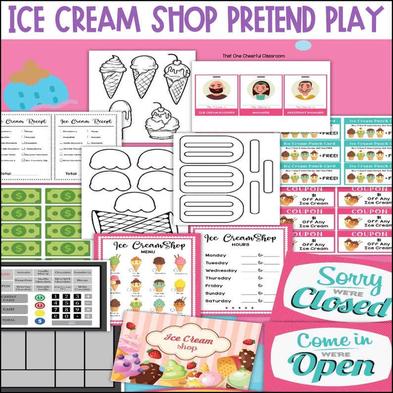 Ice Cream Shop Dramatic Play Center Summer Pretend Play Printable for ...