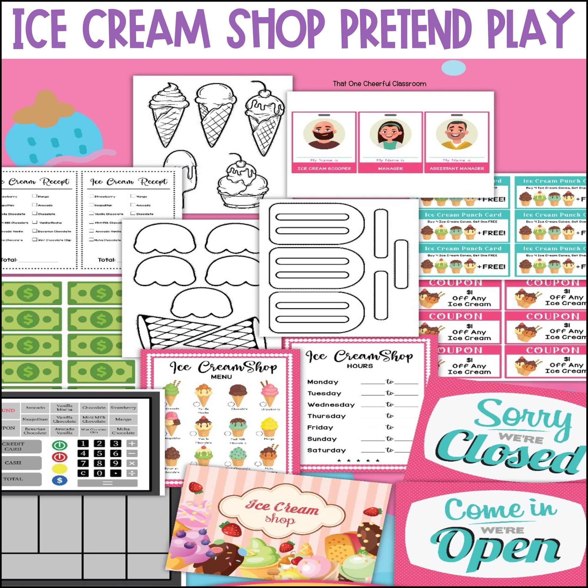 Ice Cream Shop Dramatic Play Center Summer Pretend Play Printable for ...