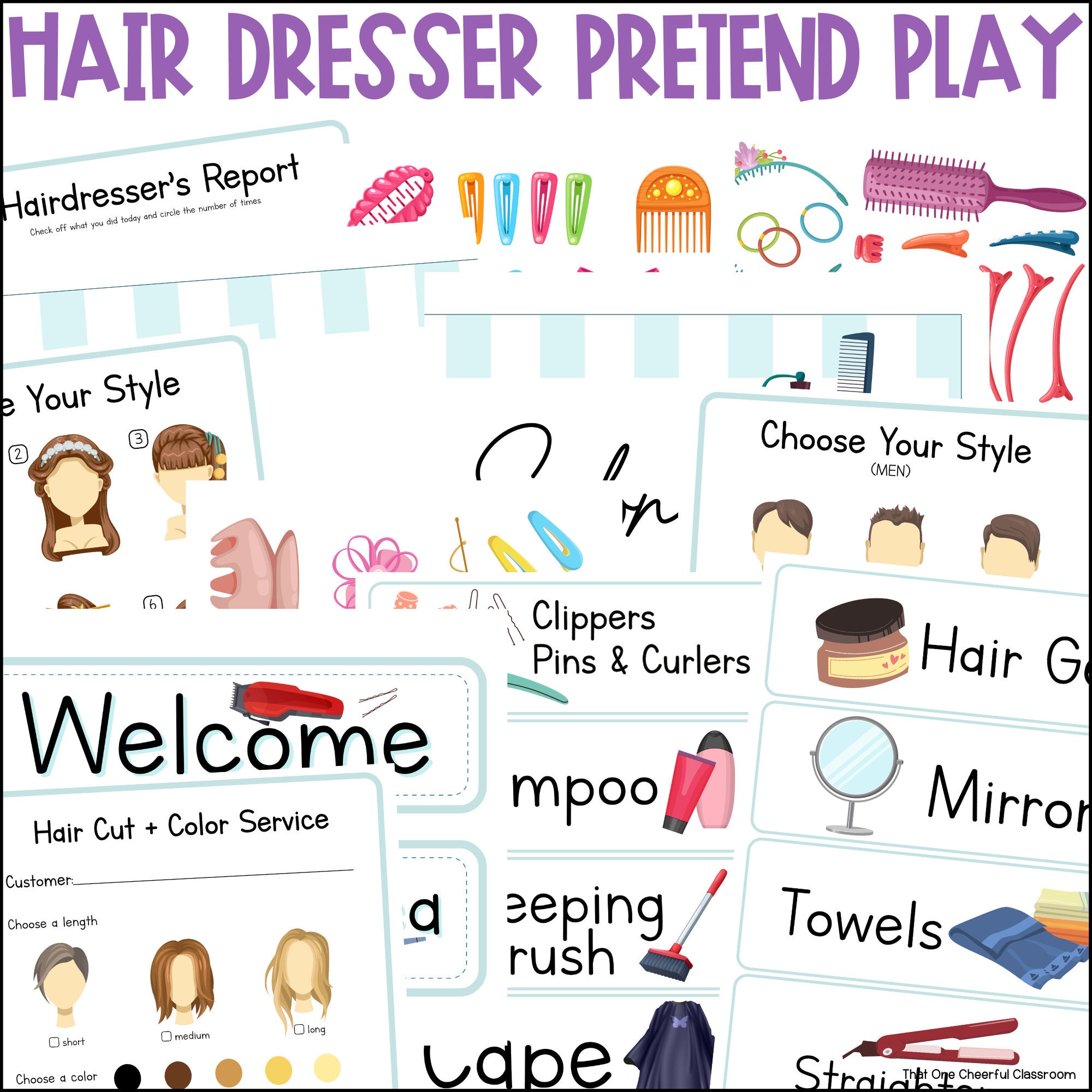 Hair Salon Dramatic Play Printables Pretend Play Center for Preschool ...