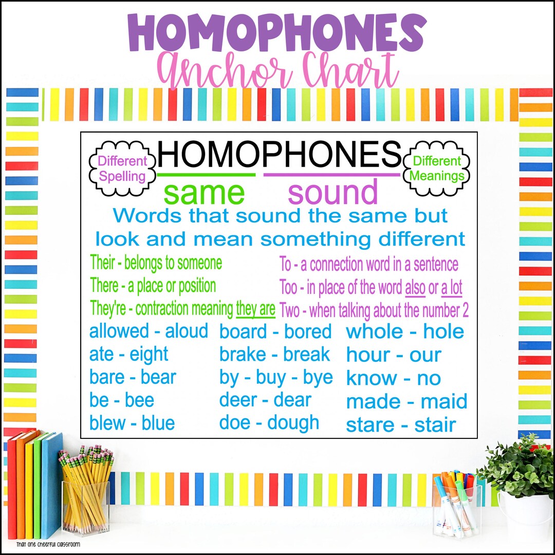 Homophones Anchor Chart Poster Tearproof and Waterproof Material ...