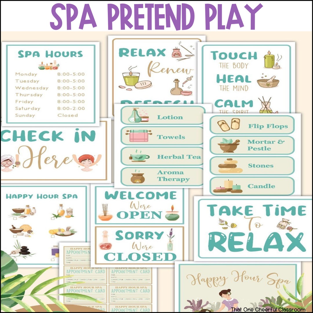 Spa Dramatic Play Printables Pretend Play Center for Preschool - Etsy