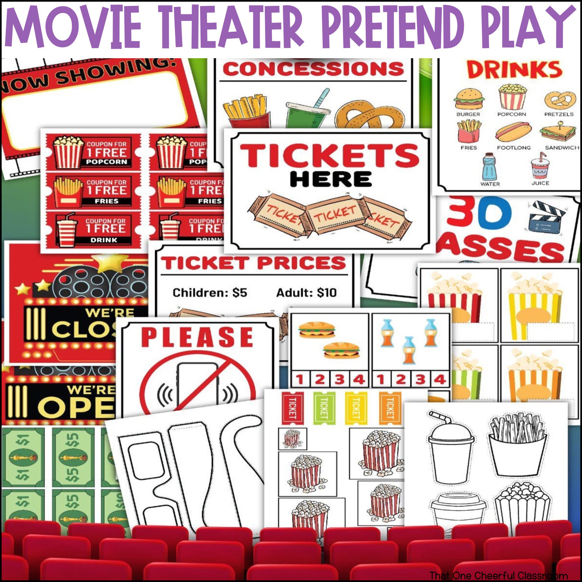 Movie Theater Dramatic Play Center Pretend Play Printable for Preschool ...